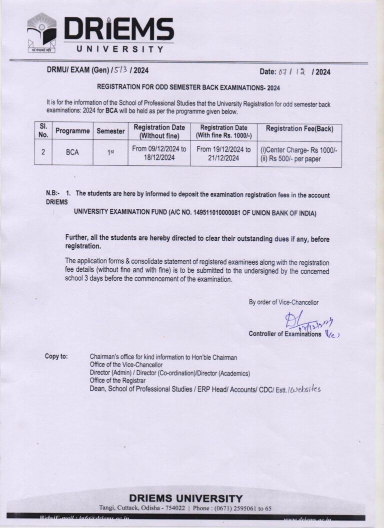 Registration for odd semester back examination 2024 | BCA 1st semester ...