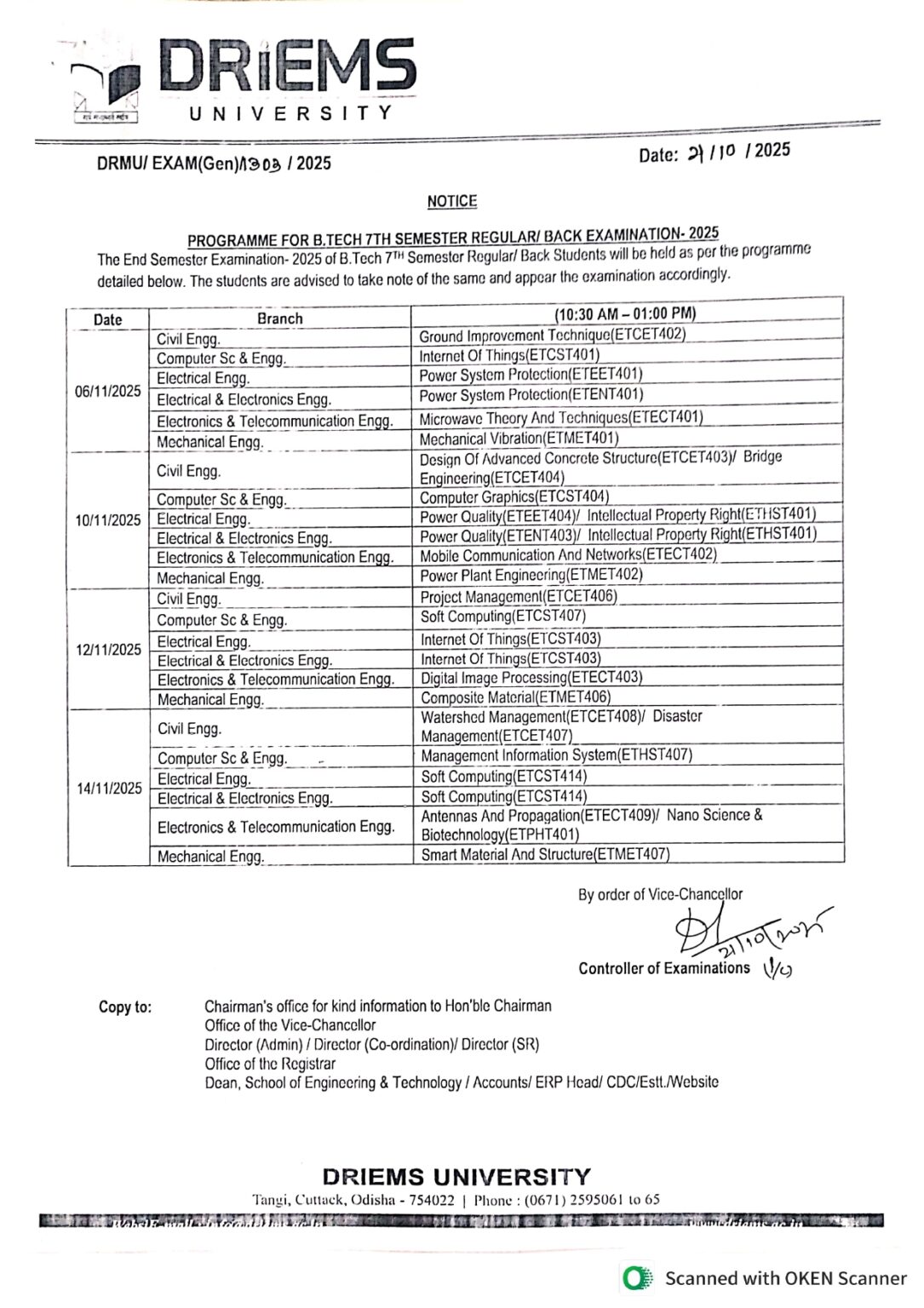 Programme for M.Tech 3rd, B.Tech 7th,5th,3rd & M.Sc 3rd semester ...