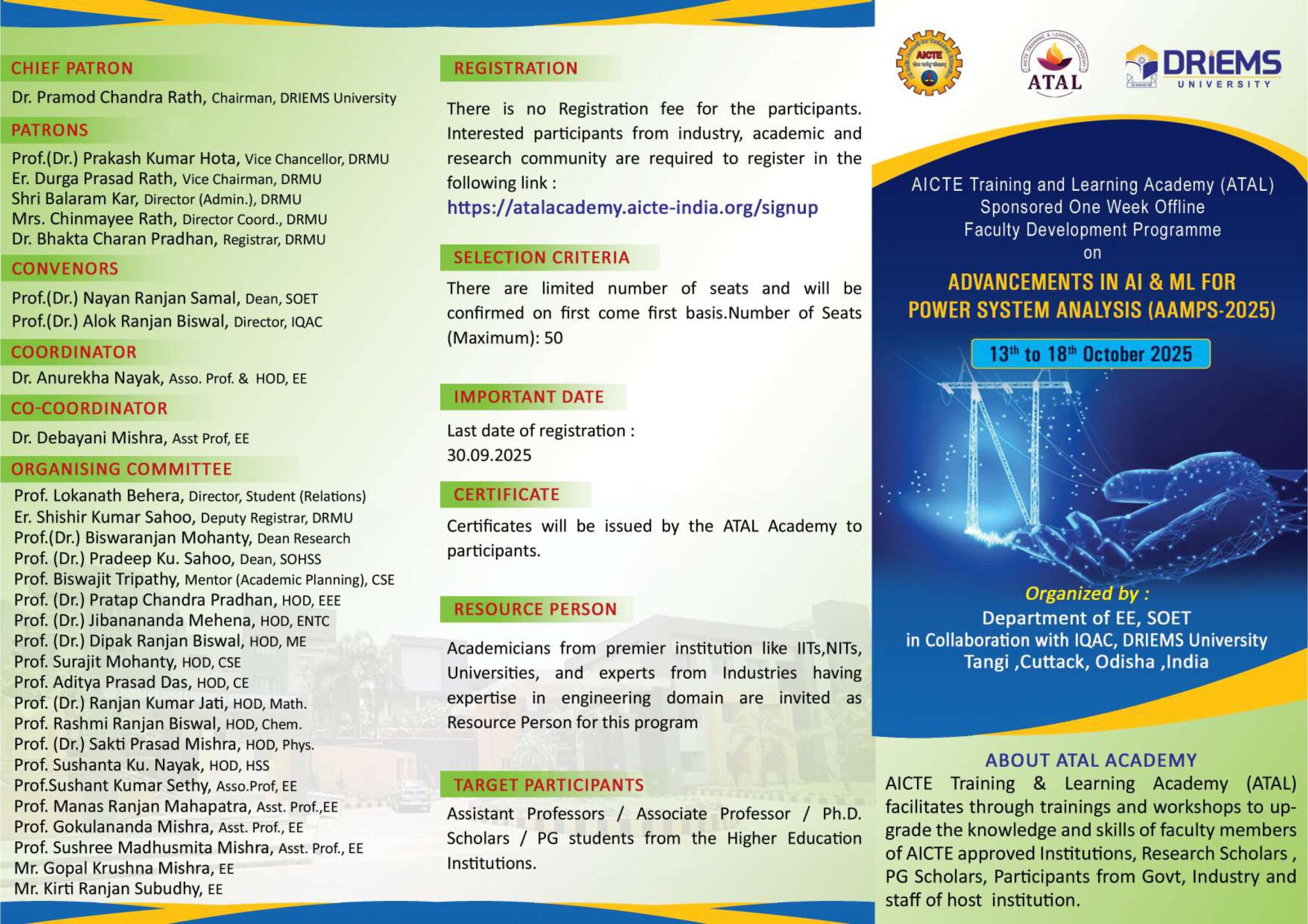 AICTE-ATAL One Week Offline FDP on “Advancements in AI and ML for Power ...